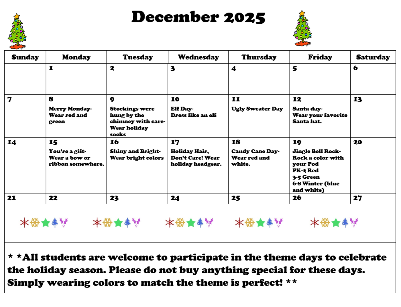December Theme Days – Jefferson PK-8