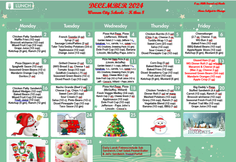 December Lunch Menu – Lincoln PK-8