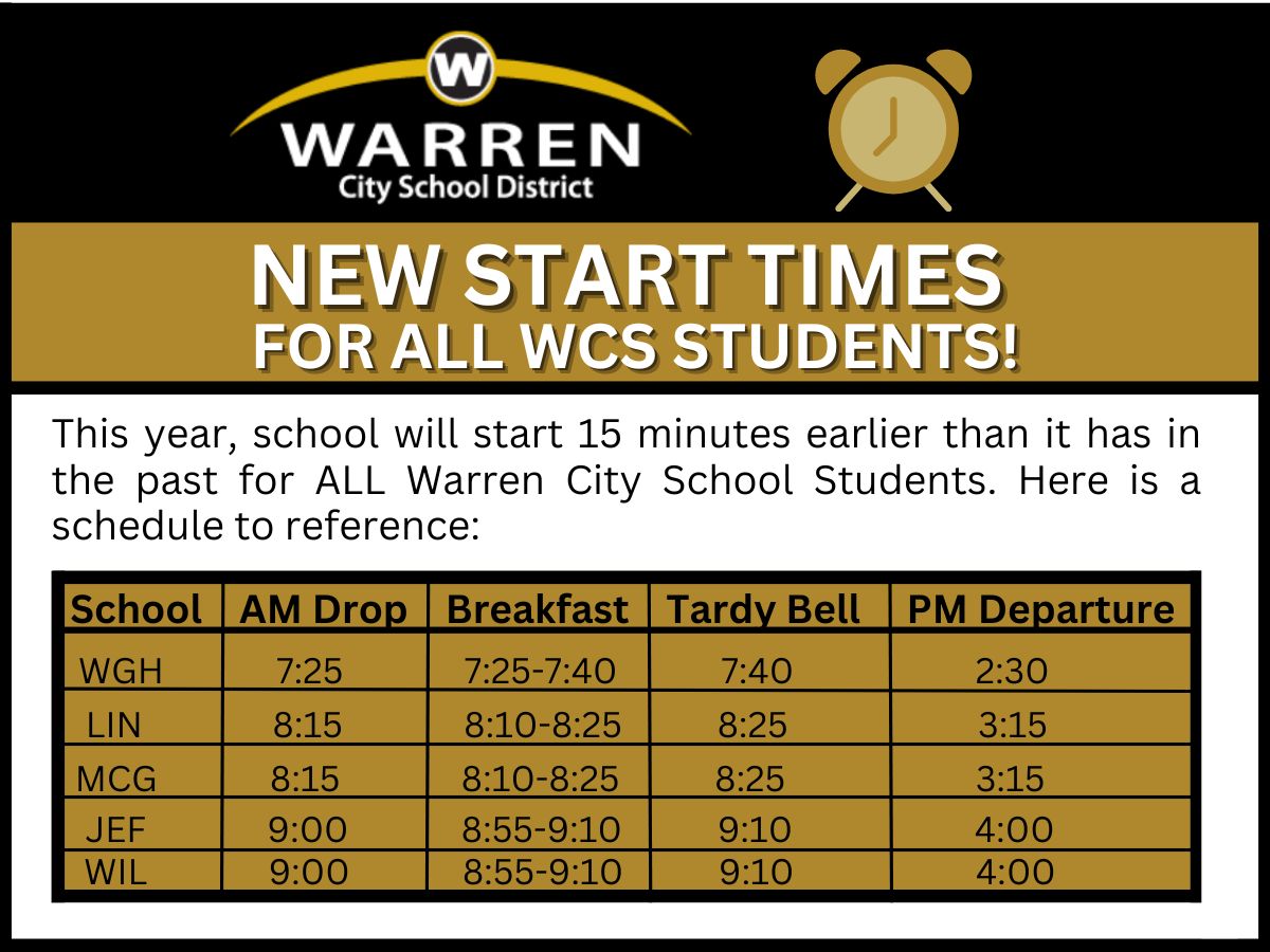 ANNOUNCEMENT: NEW START TIMES for ALL Warren City School Buildings ...